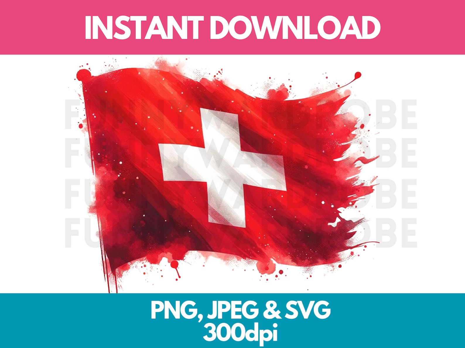 Switzerland Flag PNG SVG JPG Watercolor Effect Digital Clipart Clip Art ...