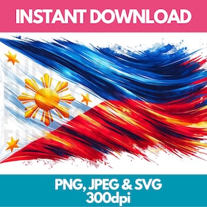 Philippines Flag Watercolor Clipart: PNG, SVG, JPG (digital Download ...