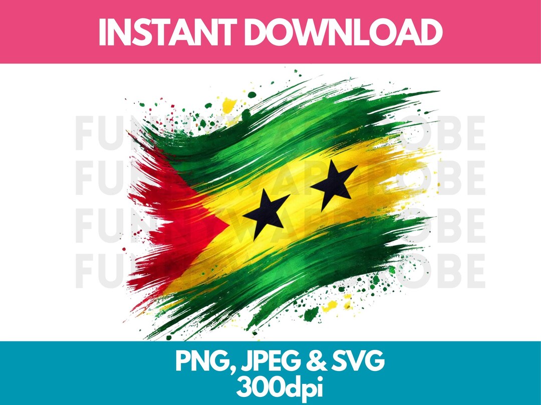 Sao Tome and Principe Flag Watercolor Effect PNG SVG JPG Digital ...