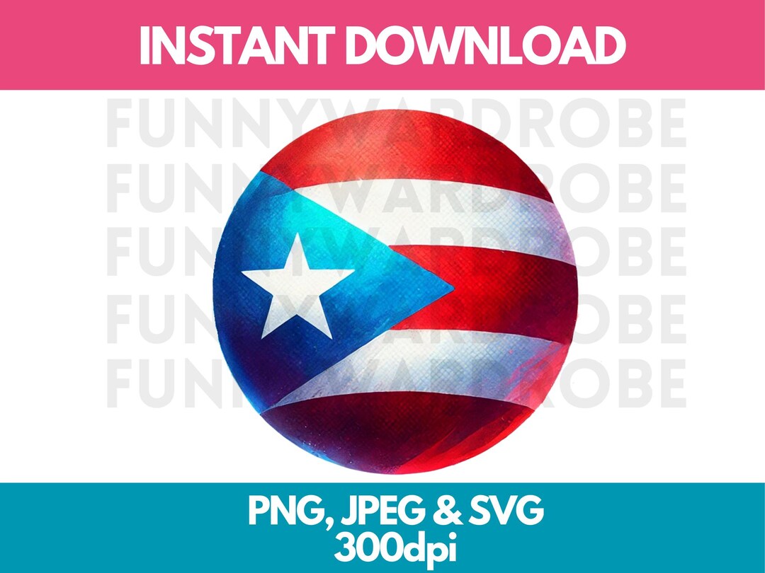 Puerto Rico Circle Round Flag Watercolor Effect PNG SVG JPG Digital ...