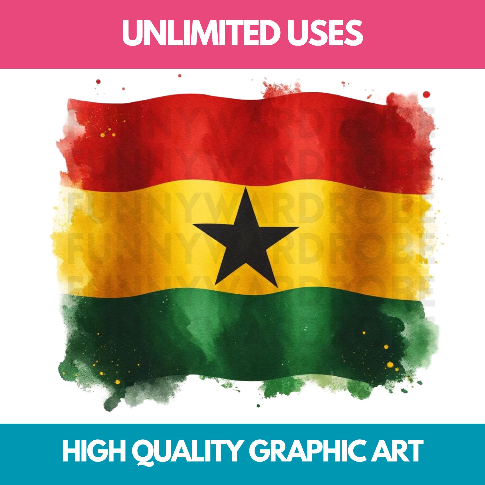 Ghana Flag Watercolor Effect PNG SVG JPG Digital Clipart Clip Art ...