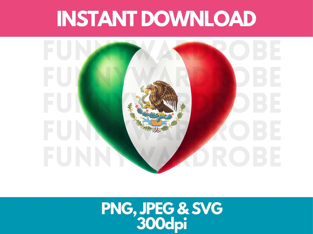 Mexico Heart Flag Watercolor Effect PNG SVG JPG Digital Clipart Clip ...