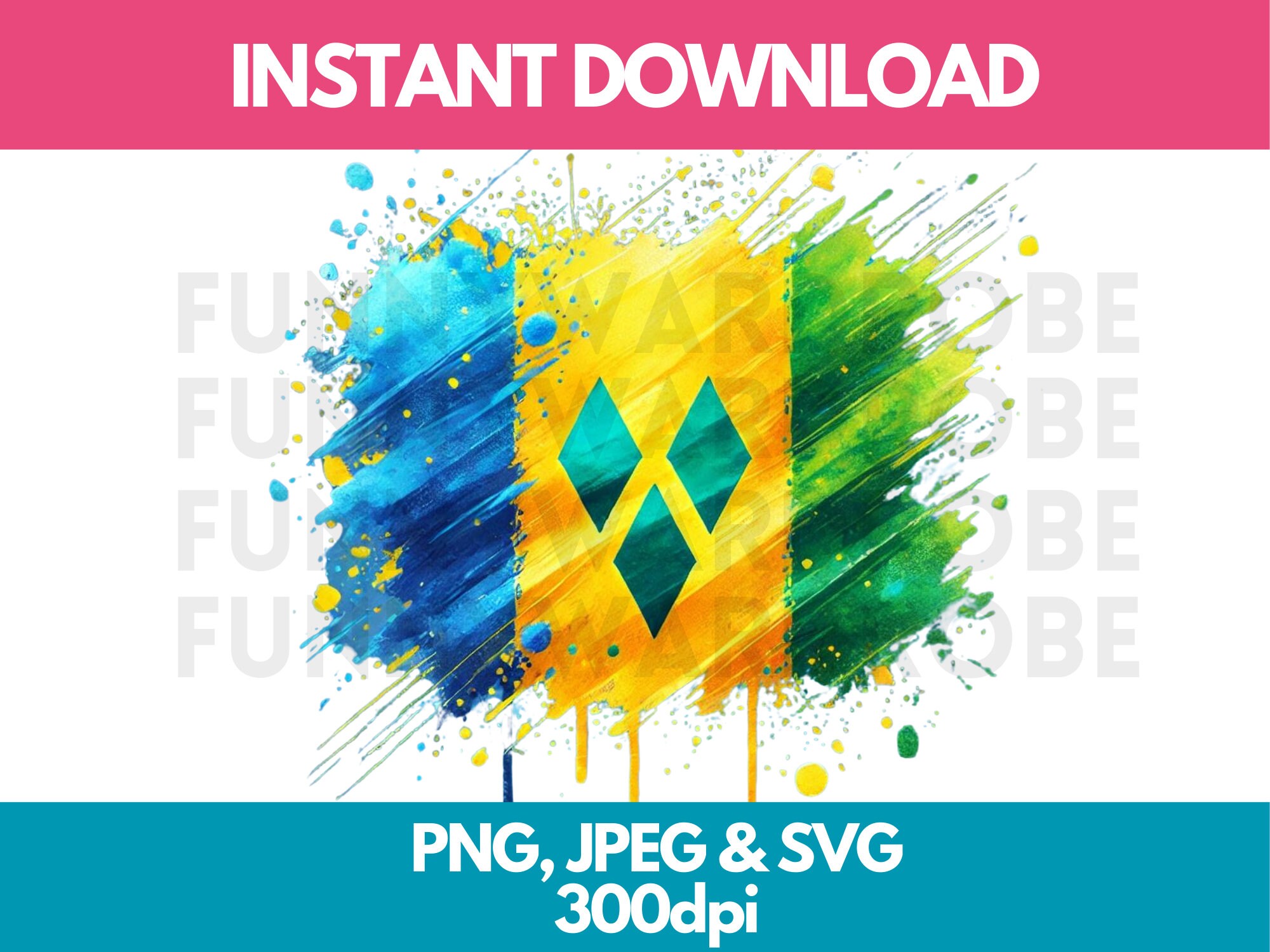 St. Vincent Flag Watercolor Clipart: PNG, SVG, JPG (digital Download ...