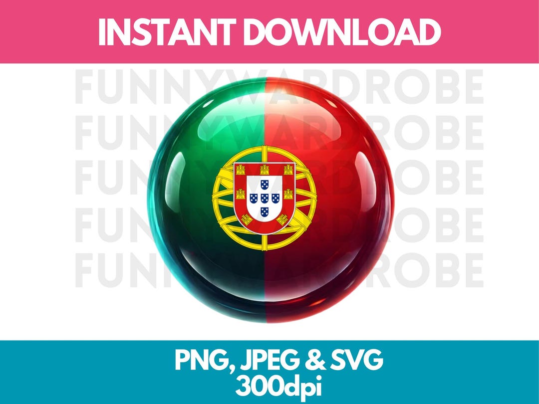 Portugal Circle Round Flag Watercolor Effect PNG SVG JPG Digital ...