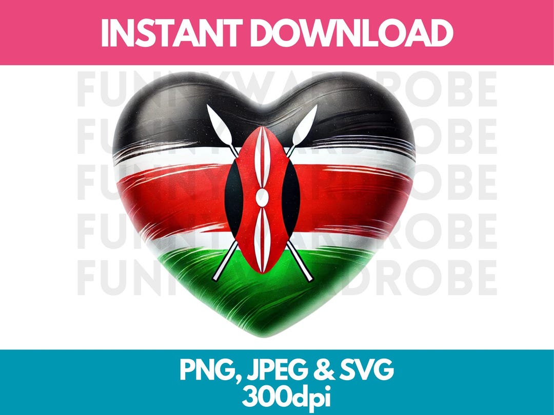 Kenya Flag PNG SVG JPG Heart Watercolor Effect Digital Clipart Clip Art ...