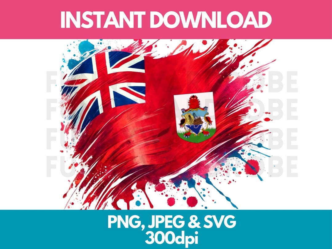 Bermuda Flag PNG SVG JPG Watercolor Effect Digital Clipart Clip Art ...