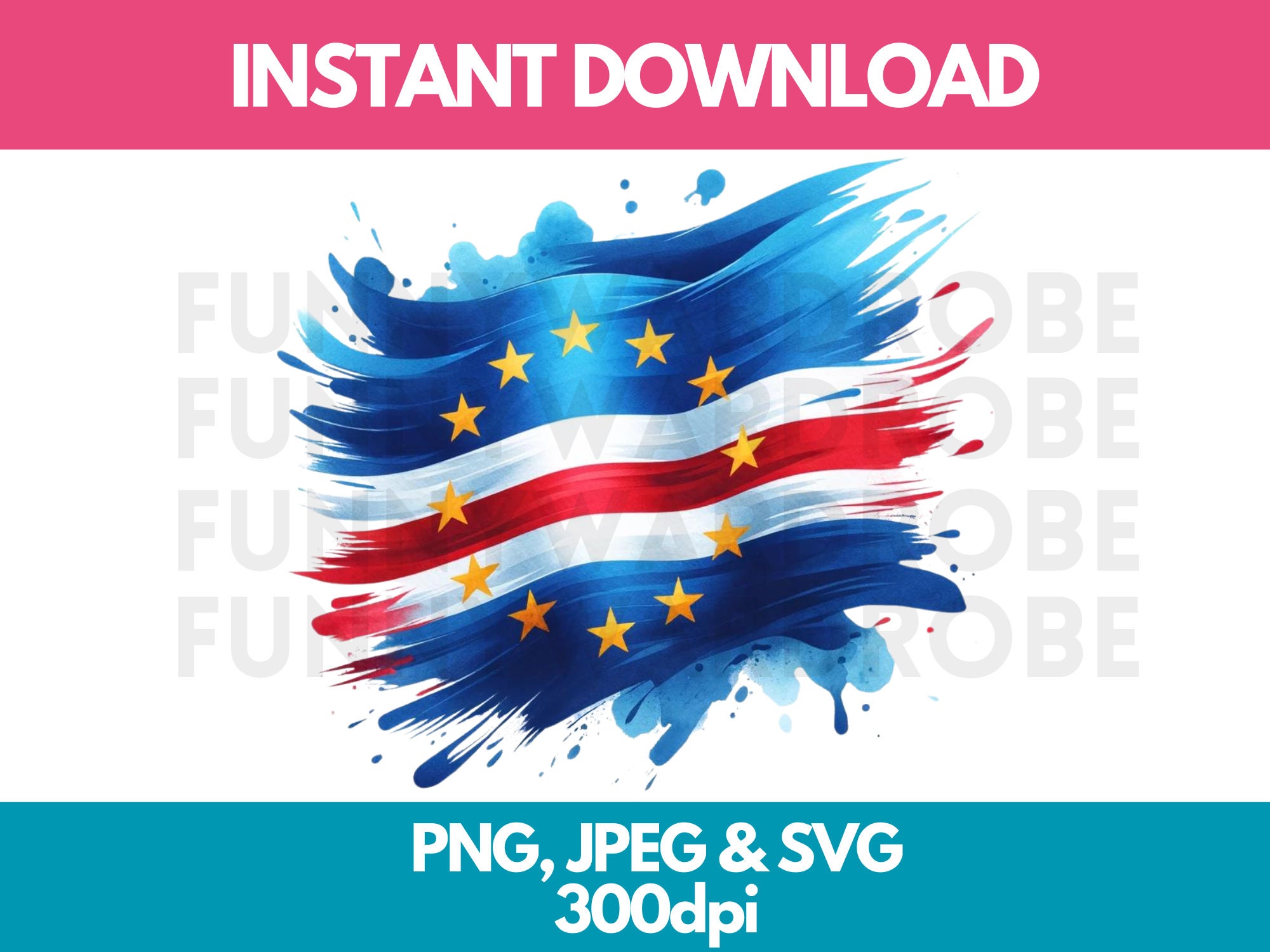 Cape Verde Flag Watercolor Effect PNG SVG JPG Digital Clipart Clip Art ...