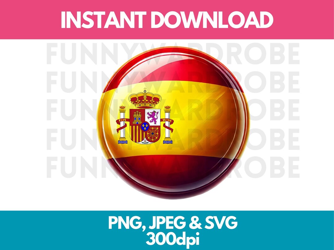 Spain Circle Round Flag Watercolor Effect PNG SVG JPG Digital Clipart ...