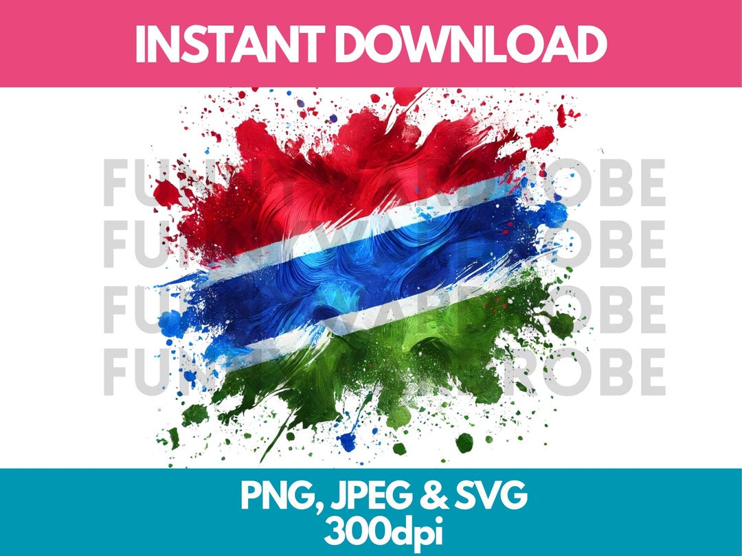 Gambia Flag Watercolor Effect PNG SVG JPG Digital Clipart Clip Art ...