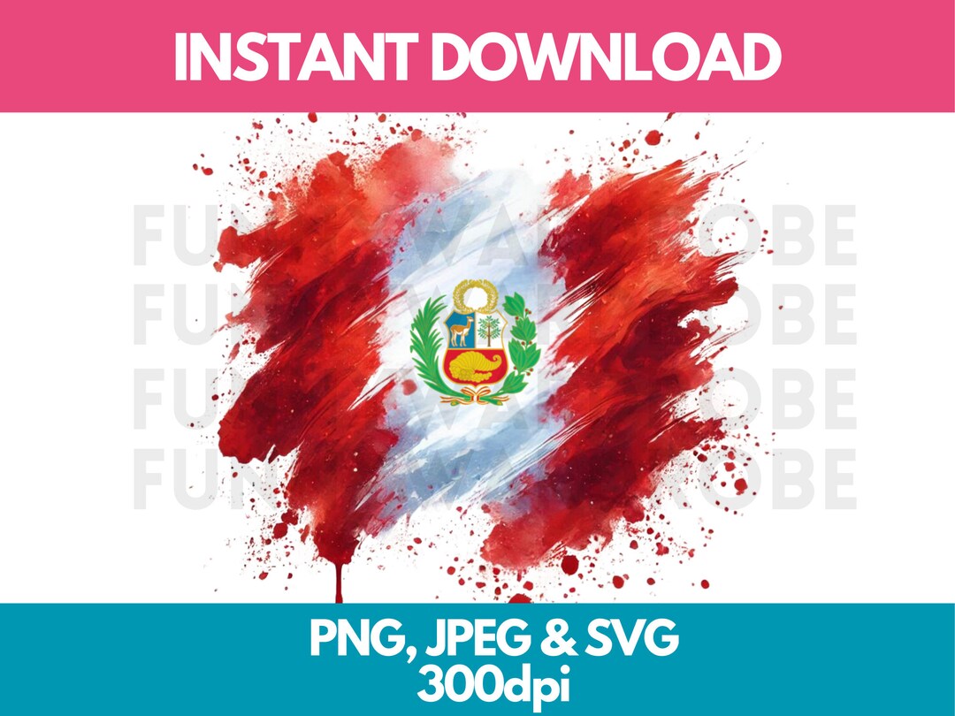 Peru Flag Watercolor Effect PNG SVG JPG Digital Clipart Clip Art ...