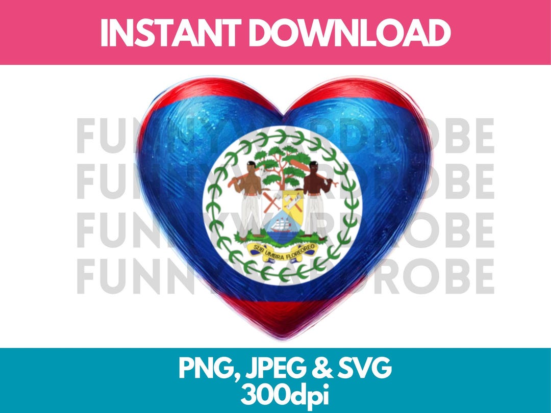 Belize Flag PNG SVG JPG Heart Watercolor Effect Digital Clipart Clip ...
