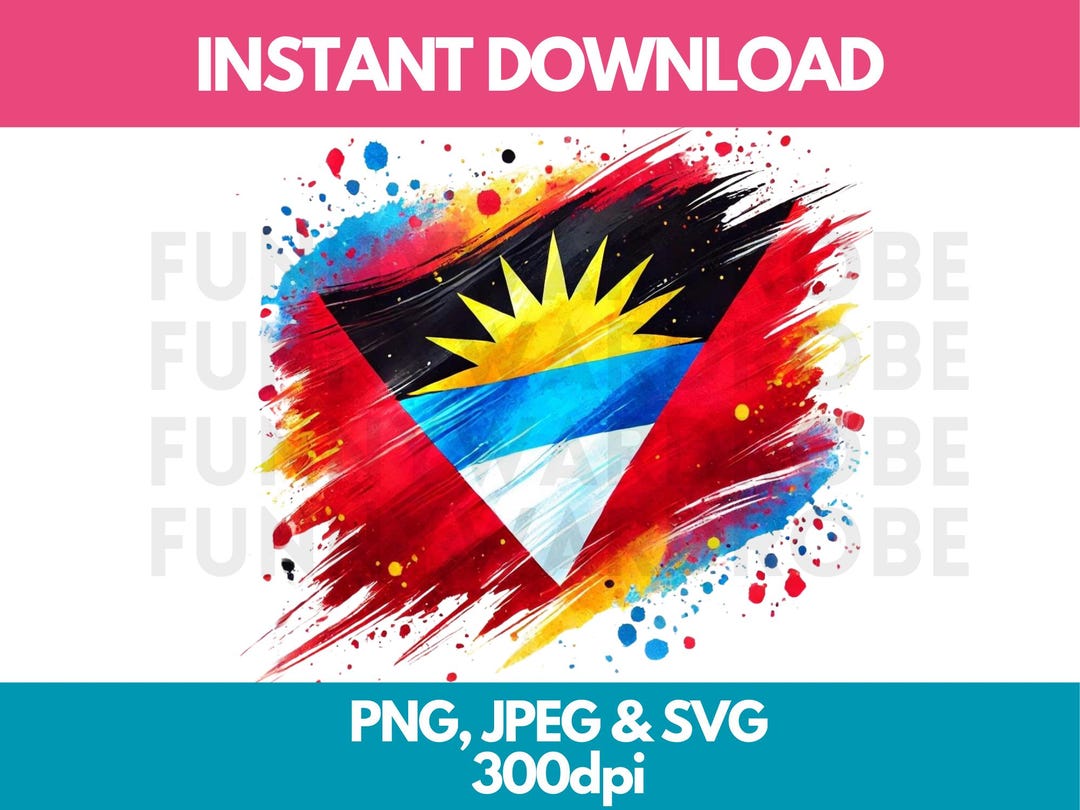Antigua & Barbuda Flag Watercolor Clipart: PNG SVG JPG (digital ...