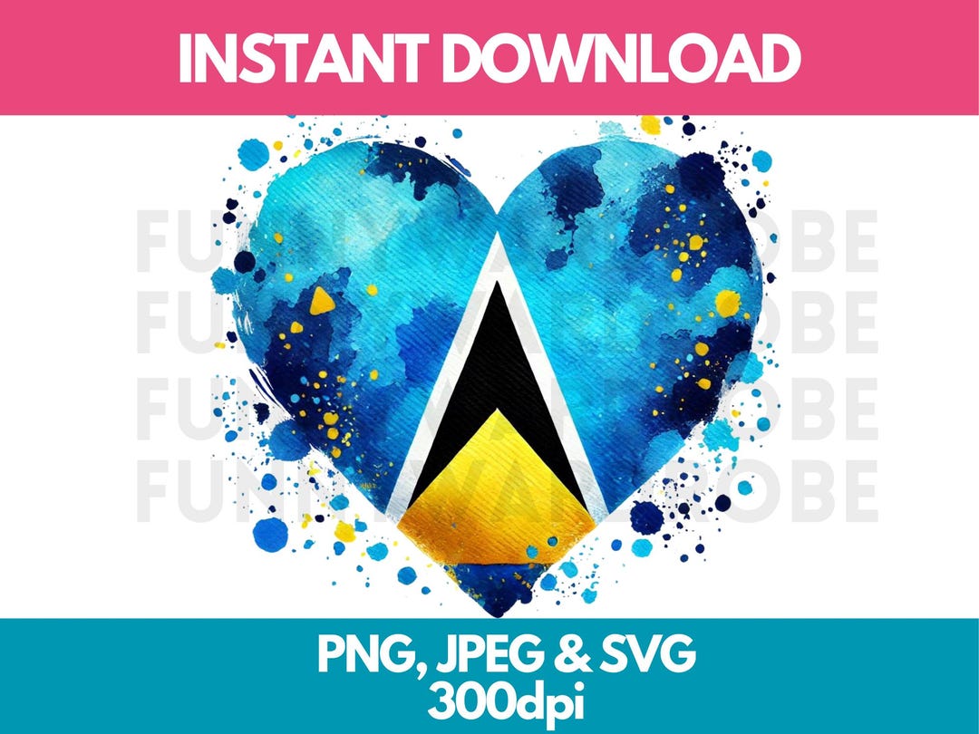 St. Lucia Heart Flag Watercolor Clipart: PNG SVG JPG (digital Download ...