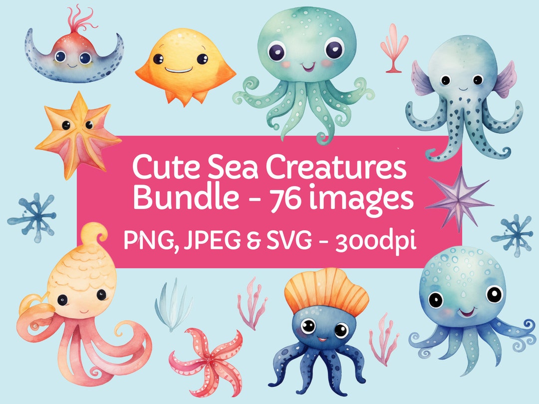 Watercolour Cute Baby Sea Creatures Clipart Bundle - Under the Sea ...