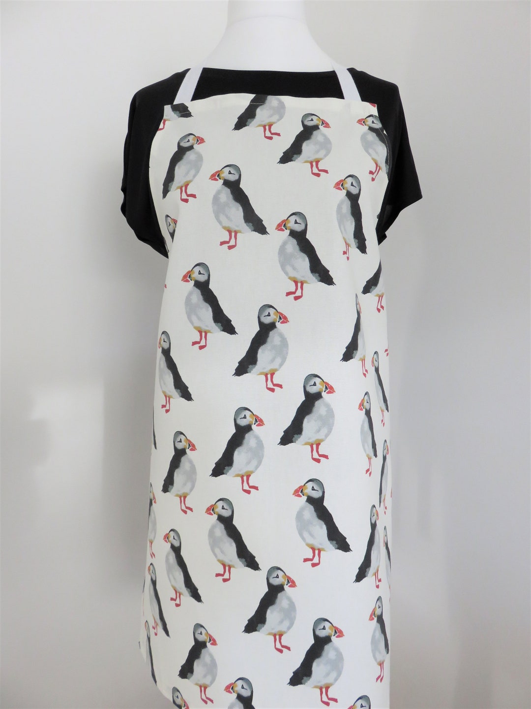 Puffin Bird Print Apron, Pure Cotton Fabric. Handmade Pretty Cooking ...