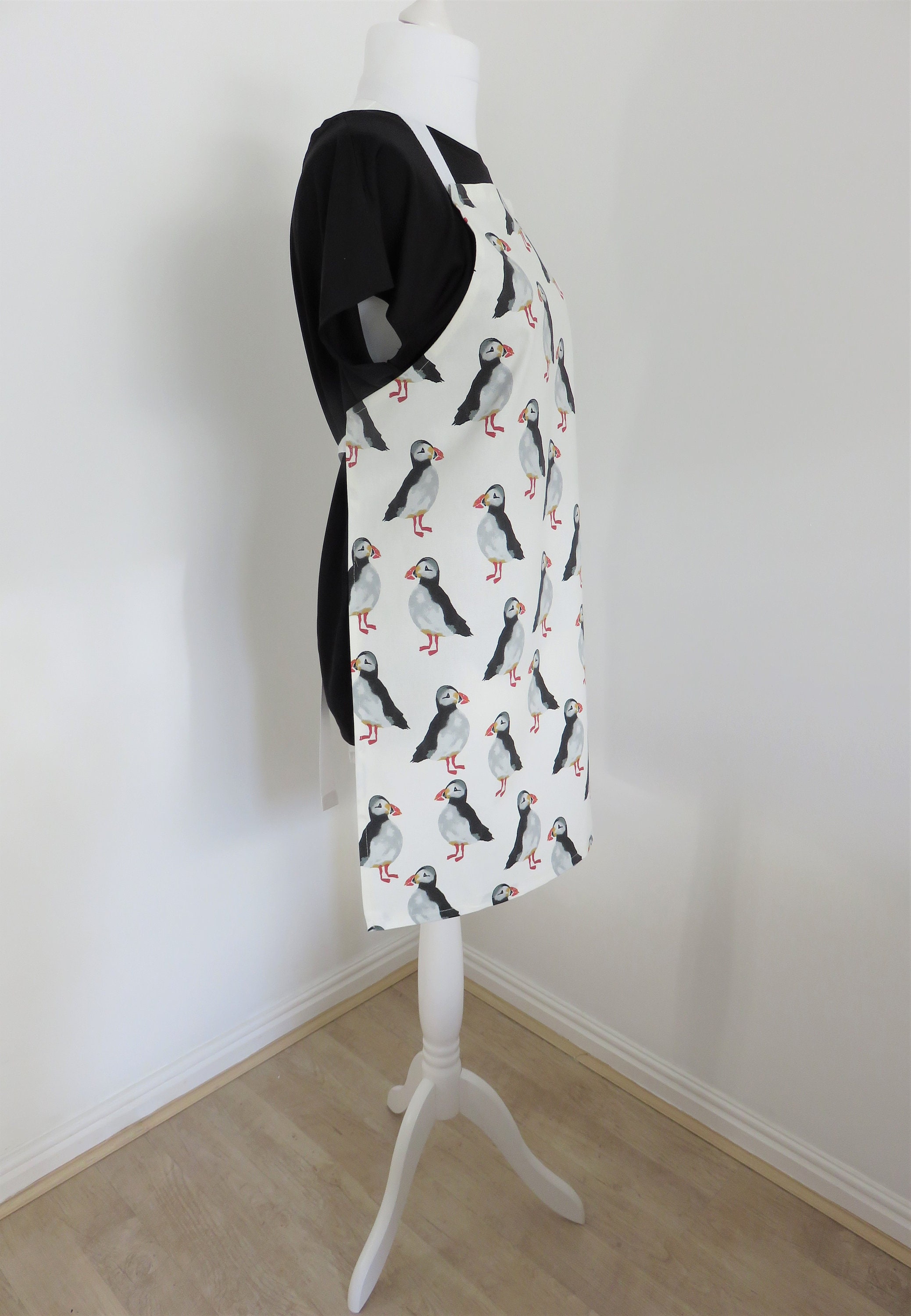 Puffin Bird Print Apron, Pure Cotton Fabric. Handmade Pretty Cooking ...