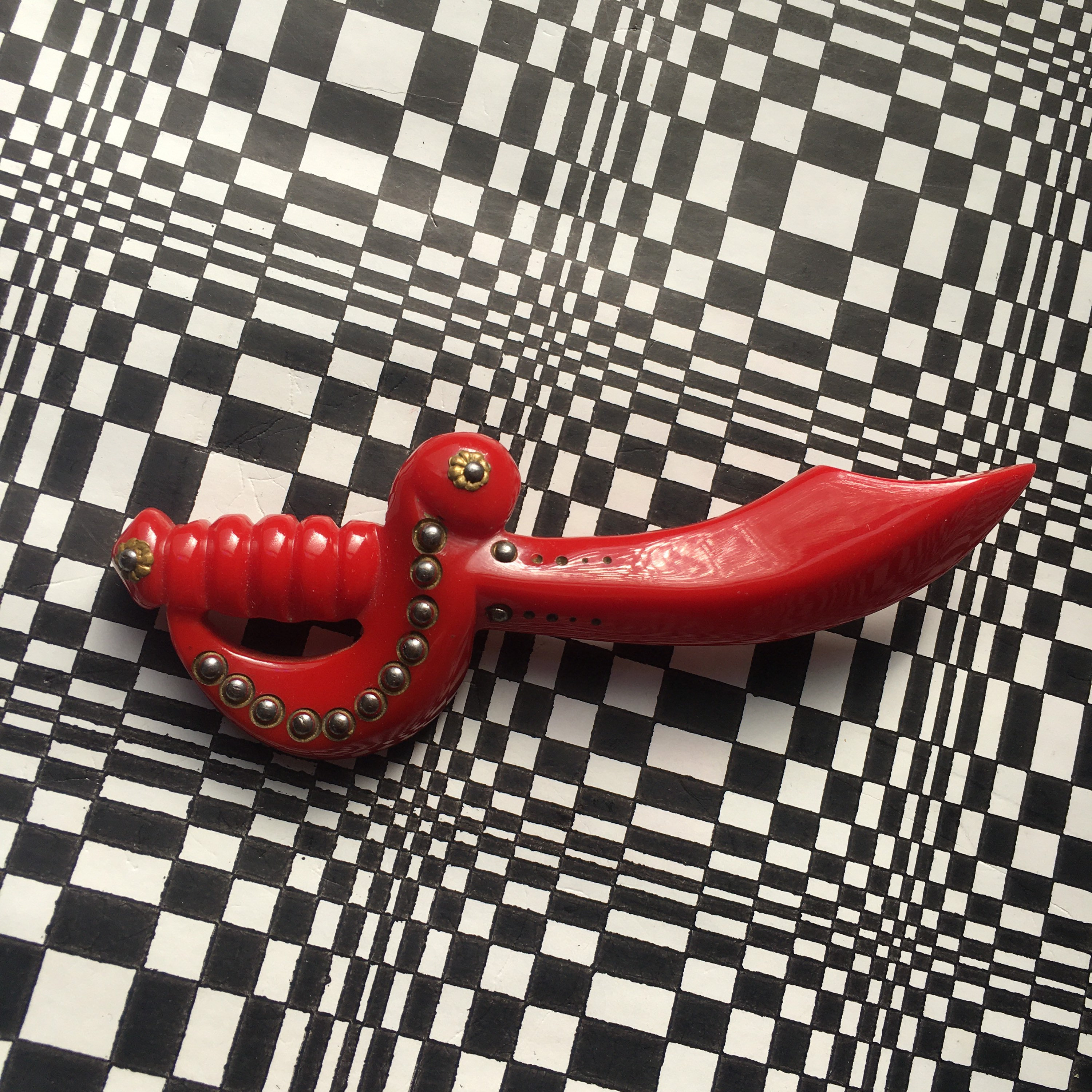 Vintage 1940s Red Bakelite Scimitar Sword Brooch Pin Oversized Novelty ...