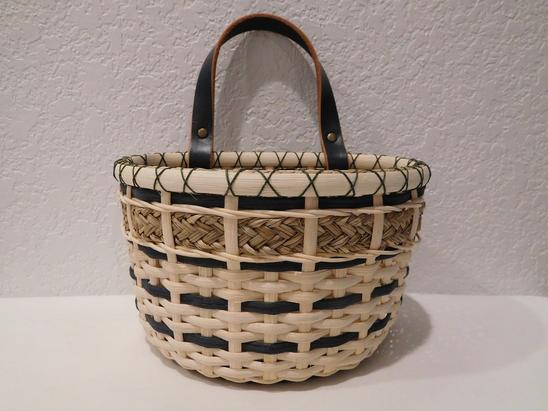 Small Half Round Basket With Wood Base and Leather Handle - Etsy