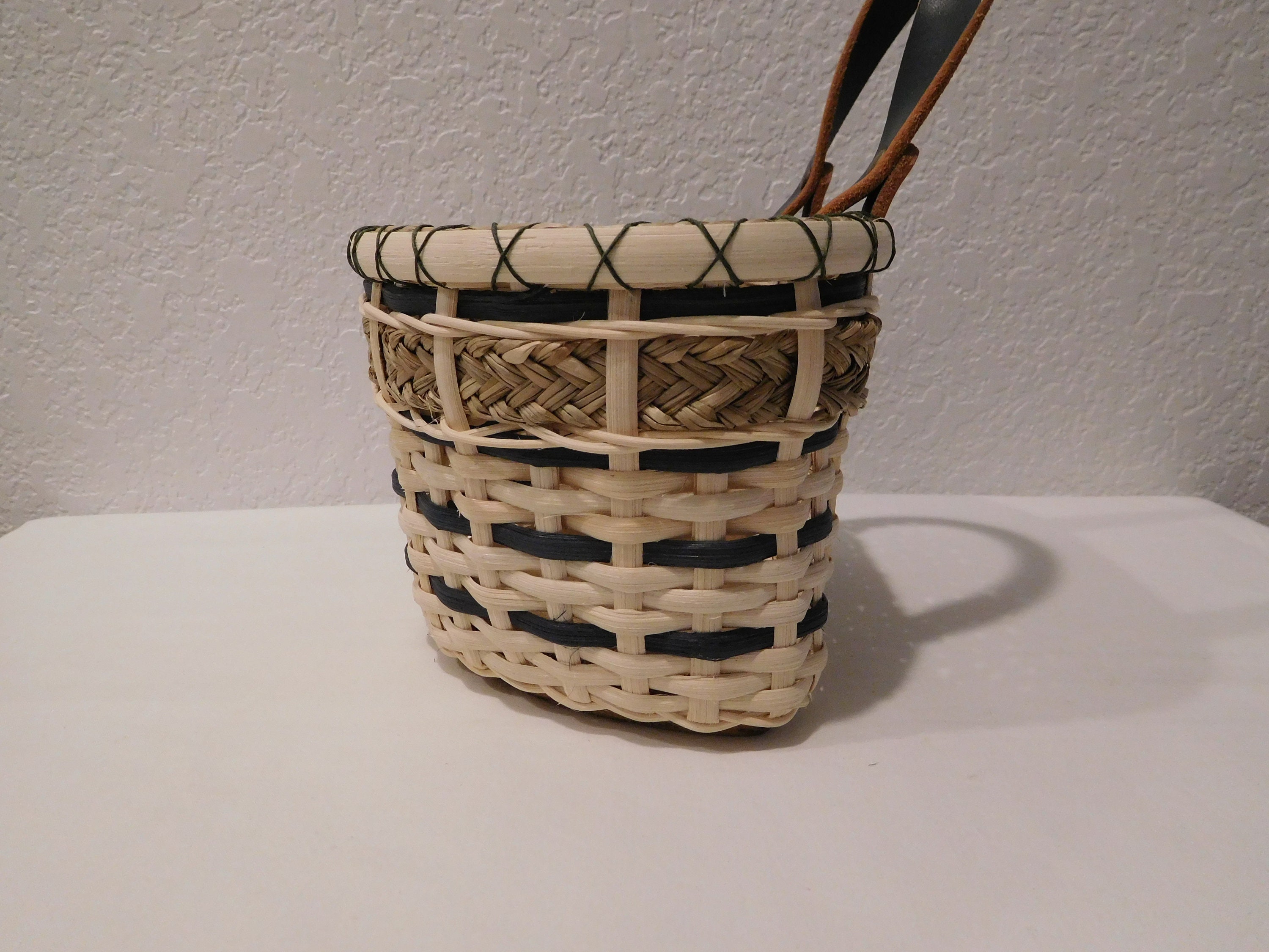 Small Half Round Basket With Wood Base and Leather Handle - Etsy