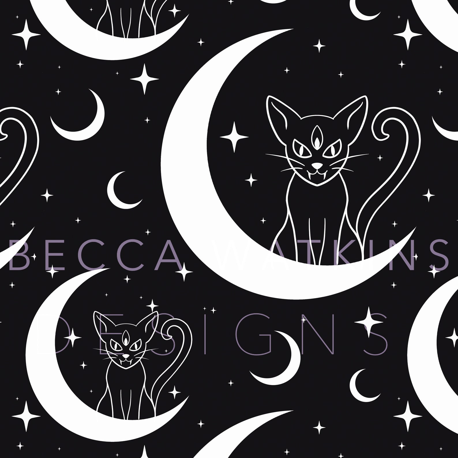 Cat Moons Digital Seamless Pattern for Printing Fabric - Paper ...