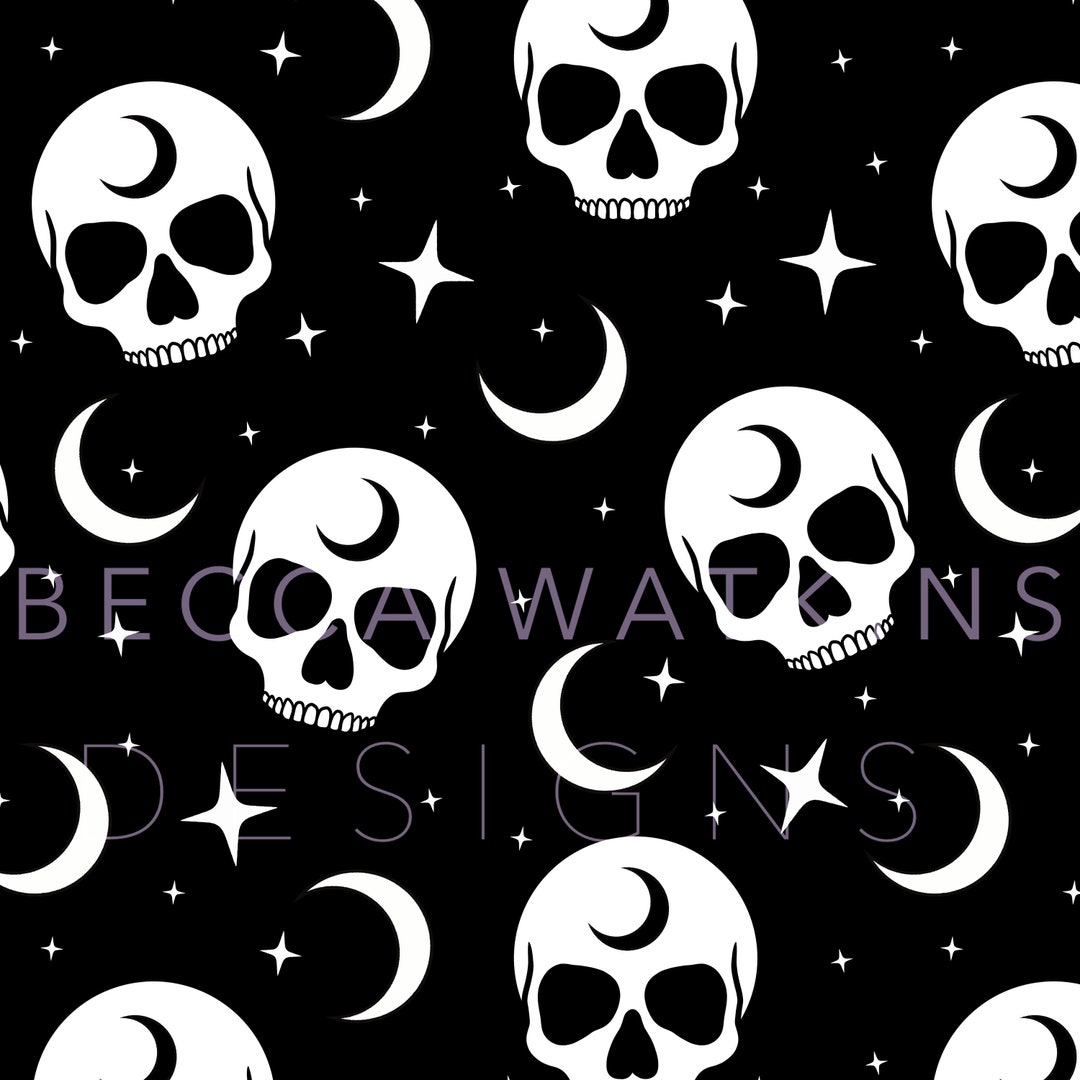 Skull & Moons Digital Seamless Pattern for Printing Fabric Download - Etsy