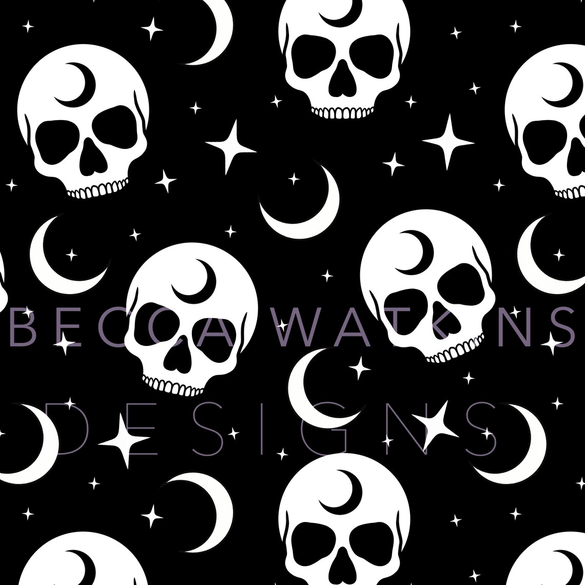 Skull & Moons Digital Seamless Pattern for Printing Fabric Download - Etsy
