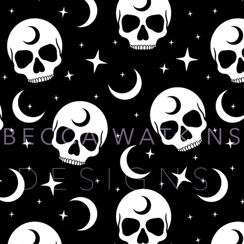 Skull & Moons Digital Seamless Pattern for Printing Fabric Download - Etsy