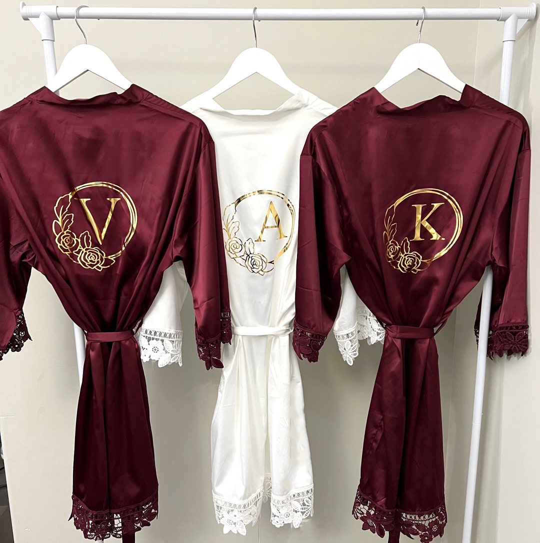 Personalised Bridal Robe Wedding Dressing Gown Initial Floral Bridal ...