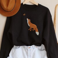 Moon and Fox Jumper, Red Fox Sweatshirt, Vintage Style Fox Sweater ...