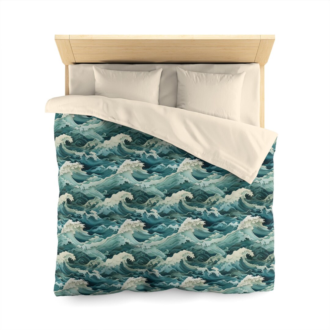 Nautical Home Decor Coastal Bedroom Ocean Waves Pattern Duvet Cover ...