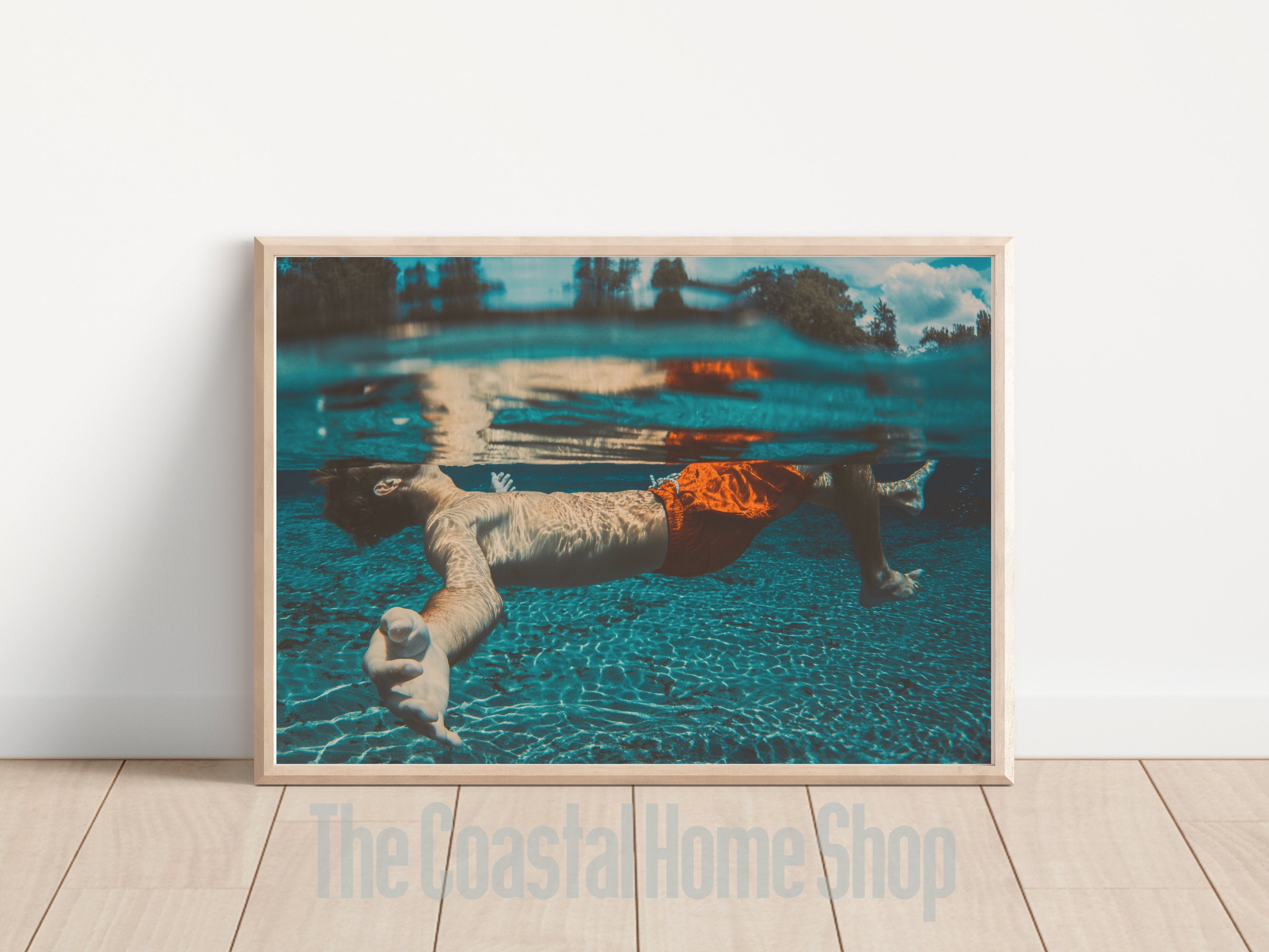 Beach Poster Wall Art Swimming Boy Floating Swimmer Photo Coastal ...