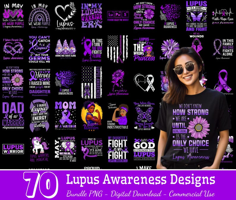 70 Designs Lupus Awareness Png Bundle, Lupus Warrior Png, Purple Ribbon ...