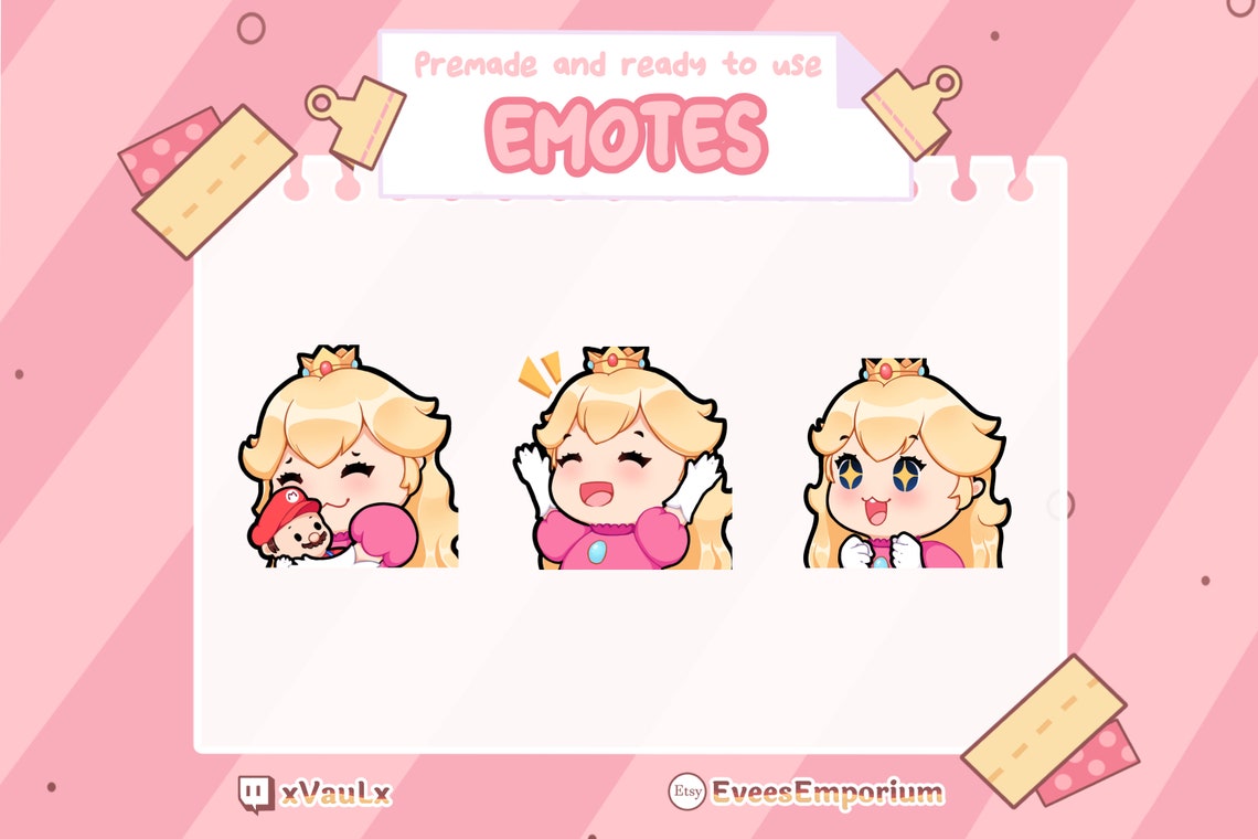 Cute Princess Peach Emotes / Emojis for Twitch Streamers, Youtubers ...