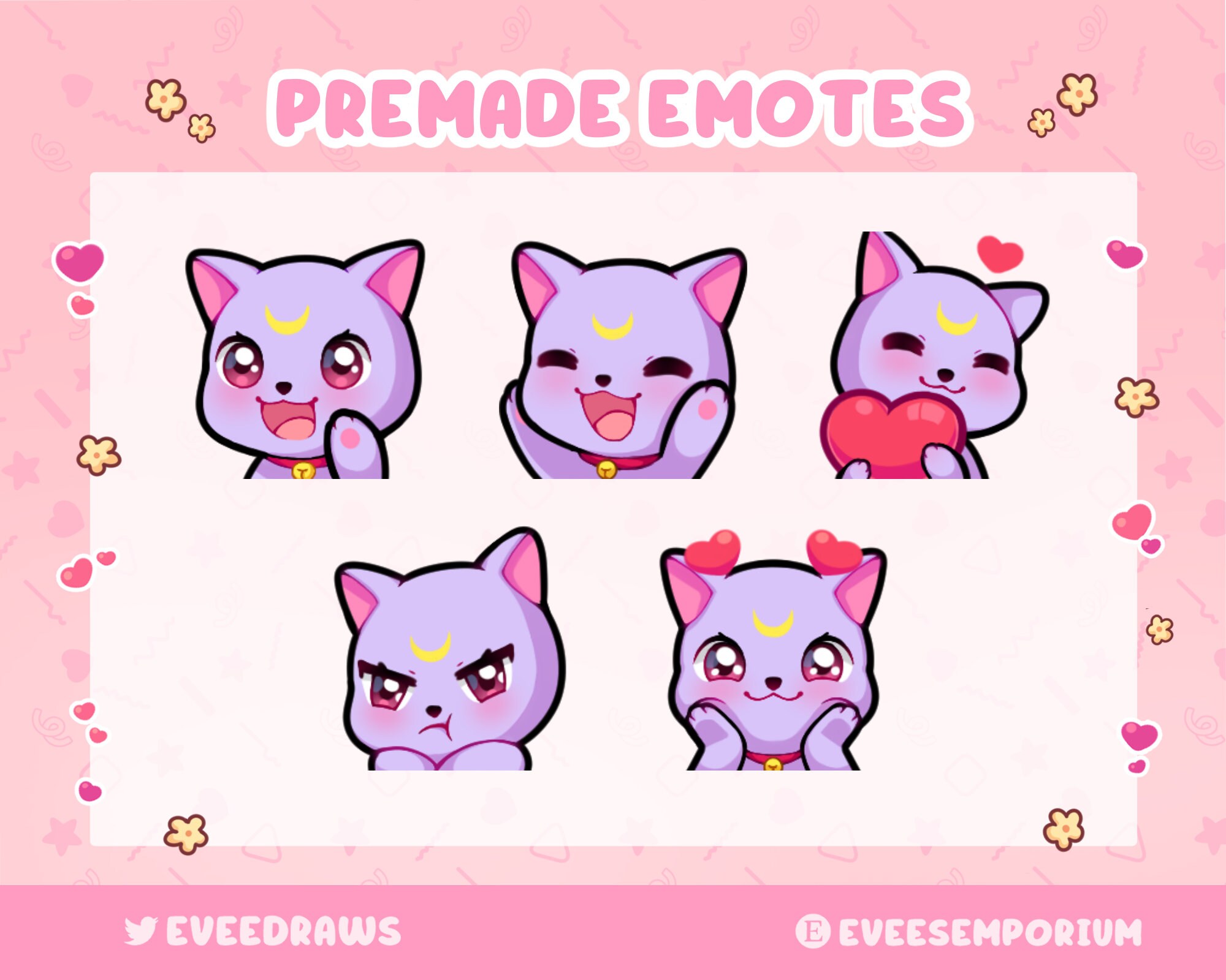 Cute Sailor Moon Cat Emotes / Emojis for Twitch Streamers - Etsy