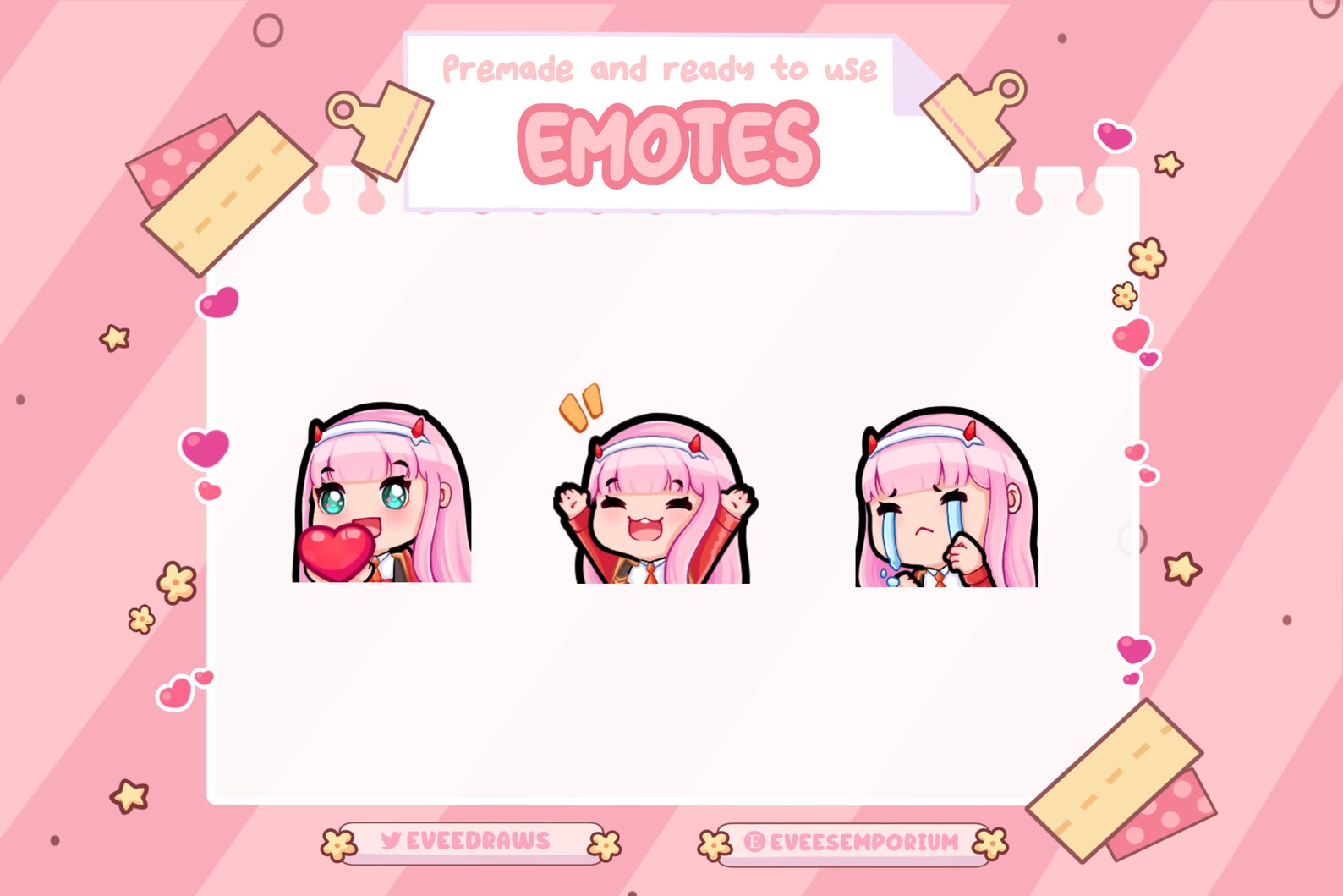 Cute Zero Two Emotes / Emojis for Twitch Streamers Youtubers - Etsy