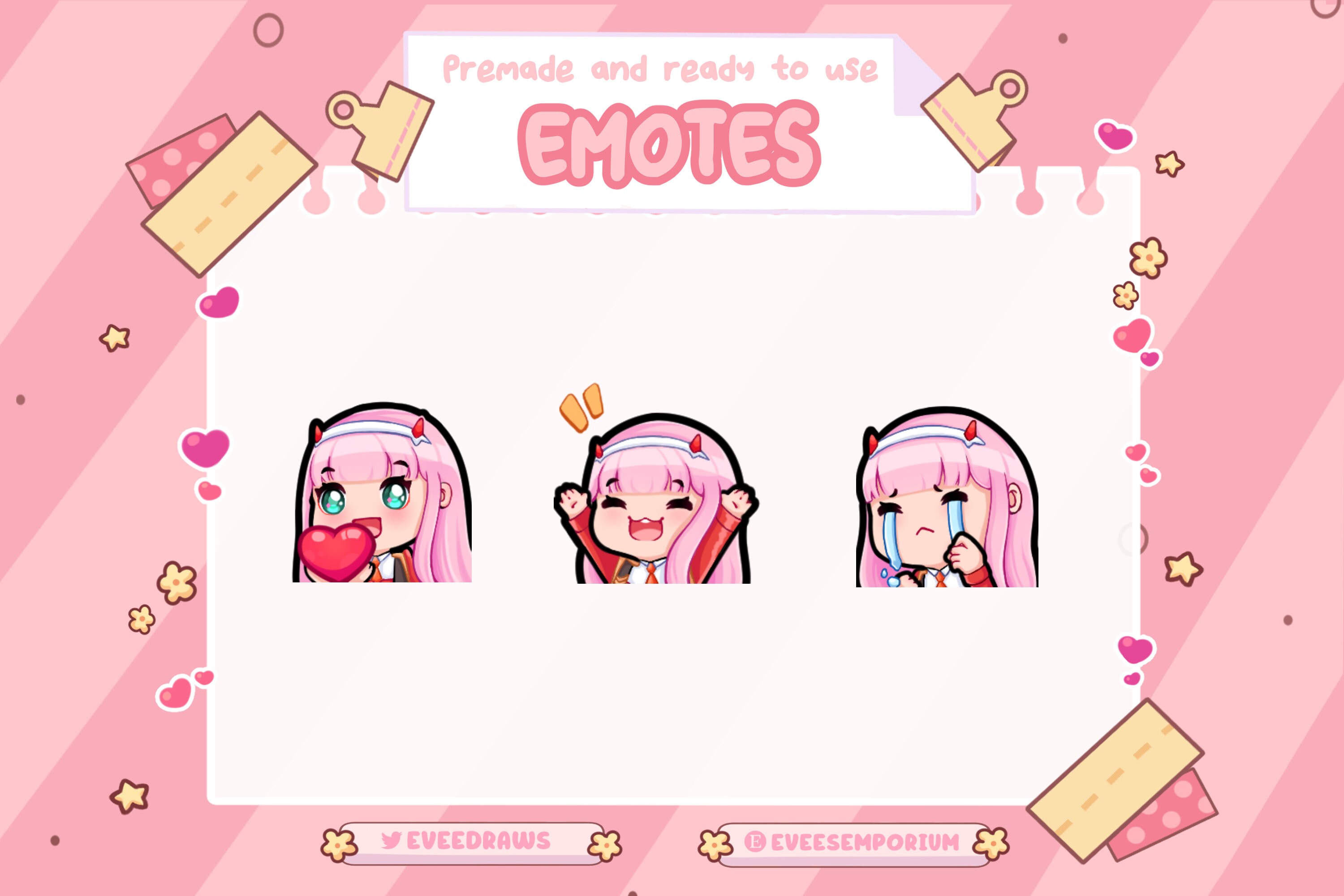 Cute Zero Two Emotes / Emojis for Twitch Streamers, Youtubers, Discord ...
