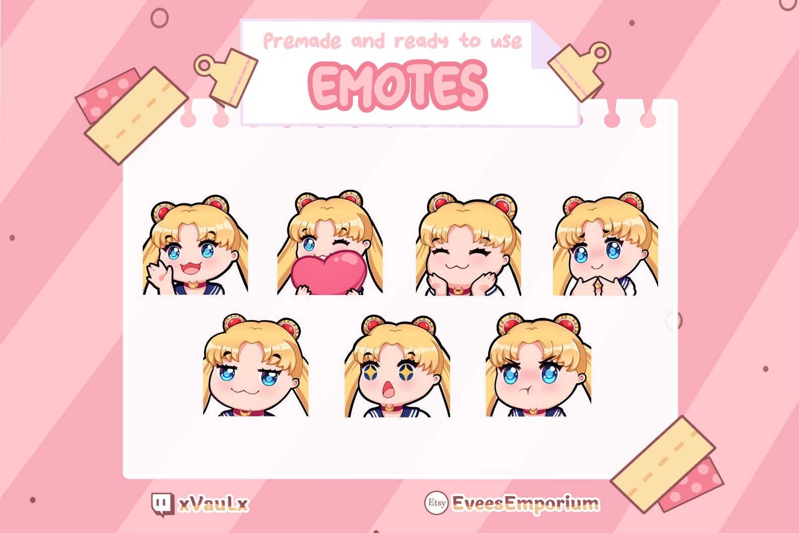 Cute Sailor Moon Emotes / Emojis for Twitch Streamers, Youtubers ...