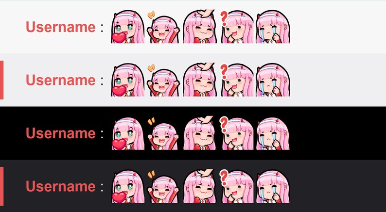 Cute Zero Two Emotes / Emojis for Twitch Streamers, Youtubers, Discord ...