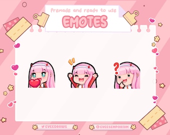 Cute Zero Two Emotes / Emojis for Twitch Streamers Youtubers | Etsy