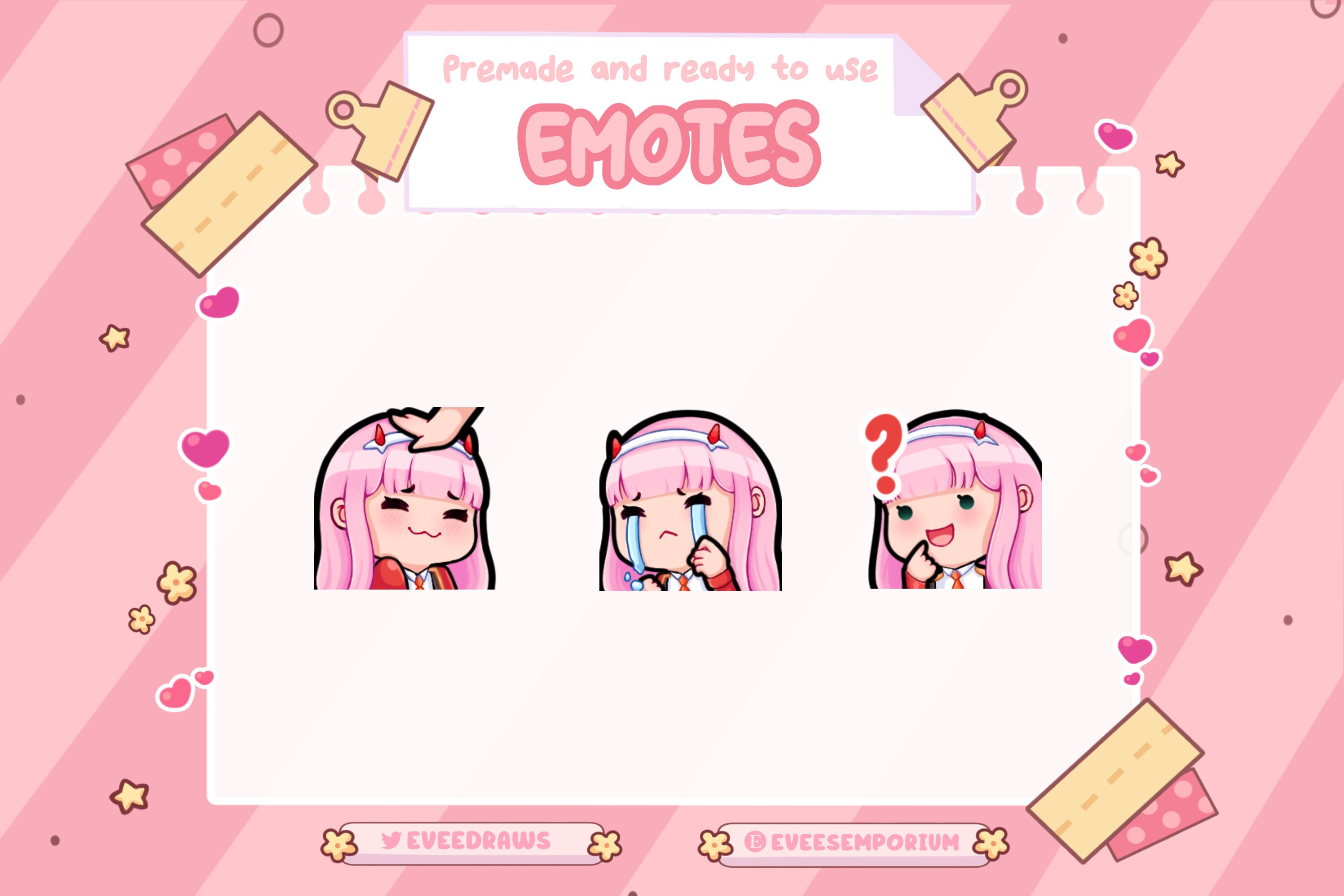 Cute Zero Two Emotes / Emojis for Twitch Streamers, Youtubers, Discord ...