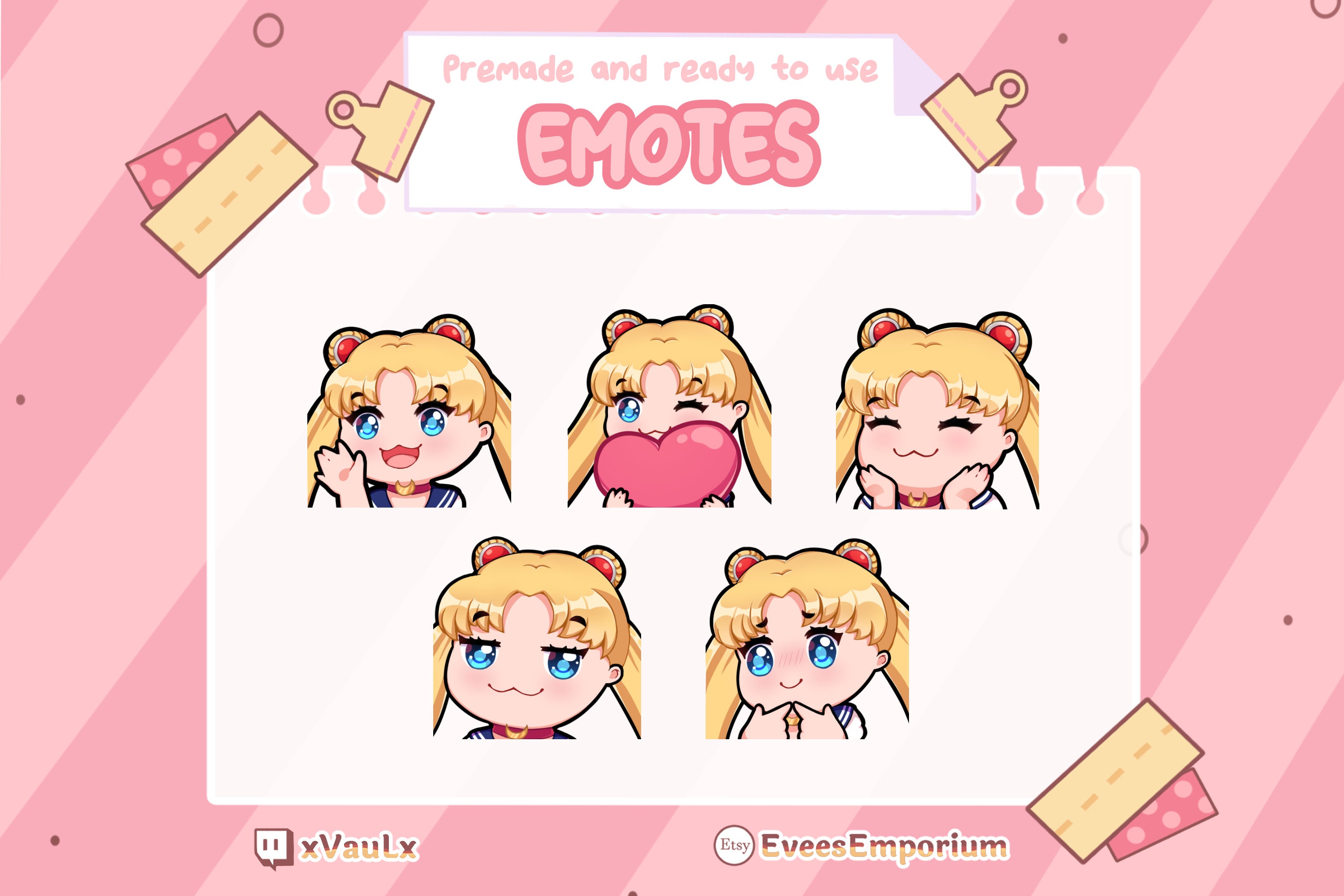 Cute Sailor Moon Emotes / Emojis for Twitch Streamers, Youtubers ...