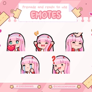 Cute Zero Two Emotes / Emojis for Twitch Streamers, Youtubers, Discord ...