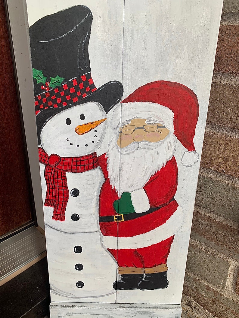 Christmas Porch Leaner be Merry Santa Claus and Snowman - Etsy