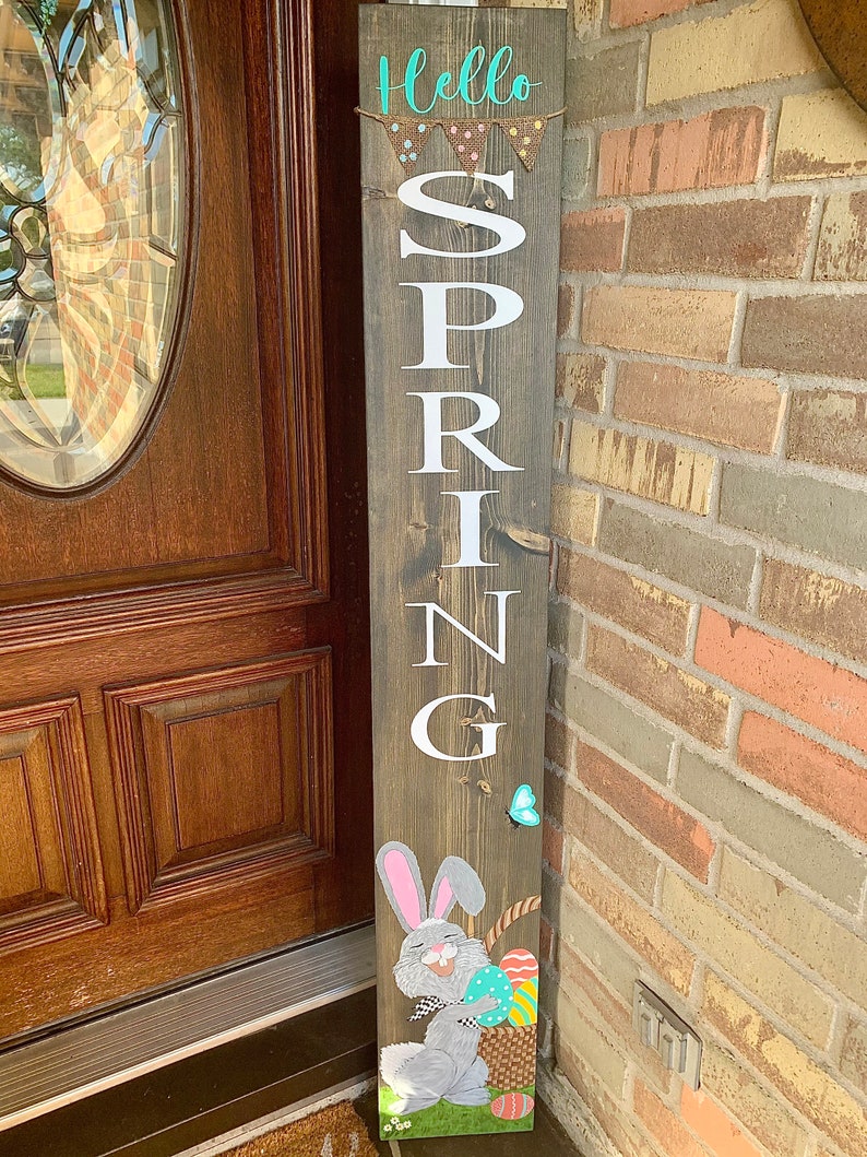 Hello Spring Porch Leaner spring Porch Signeaster Bunny - Etsy