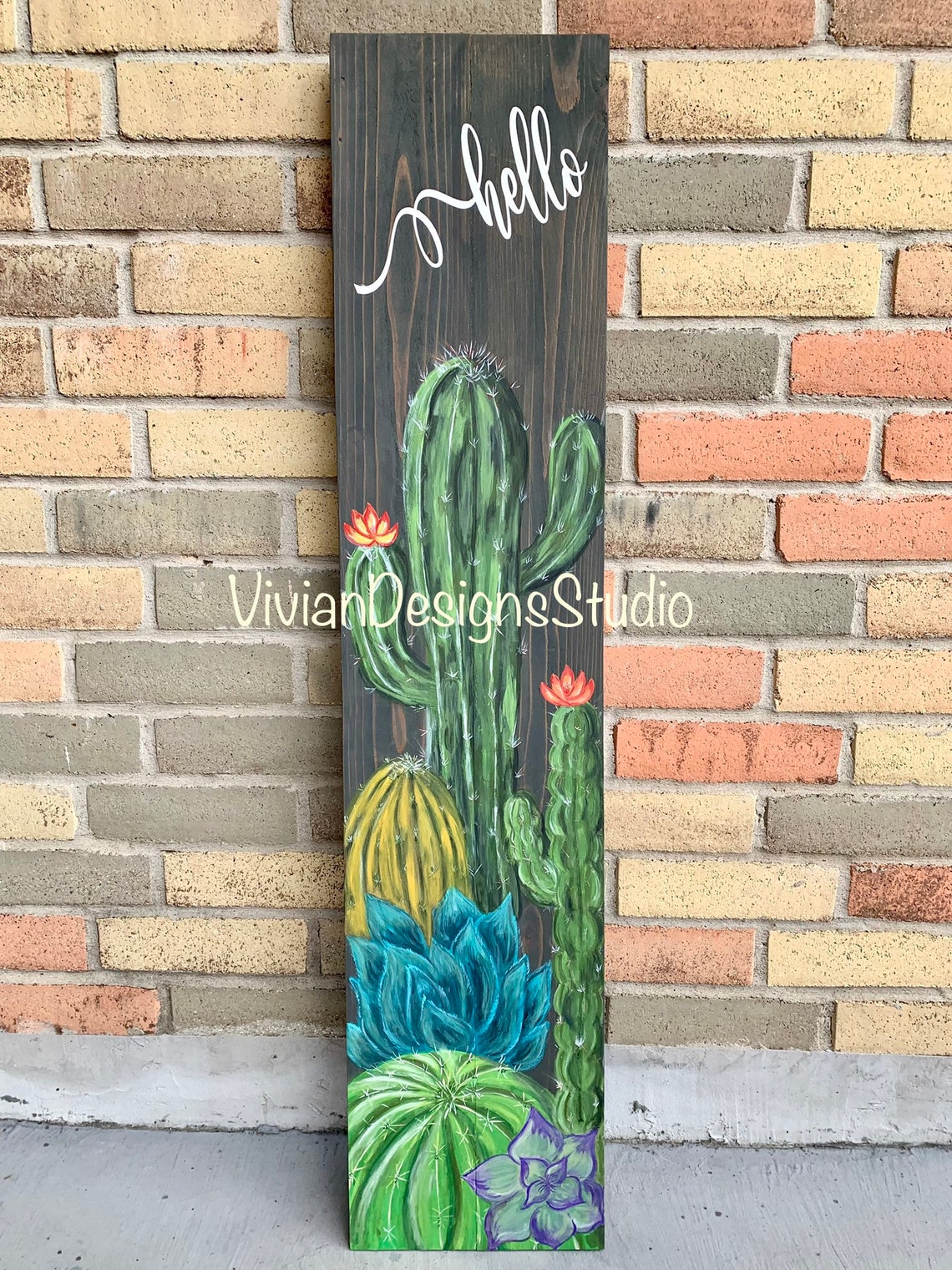 Spring Porch Leaner Sign Succulent Plants Hello Porch Leaner - Etsy