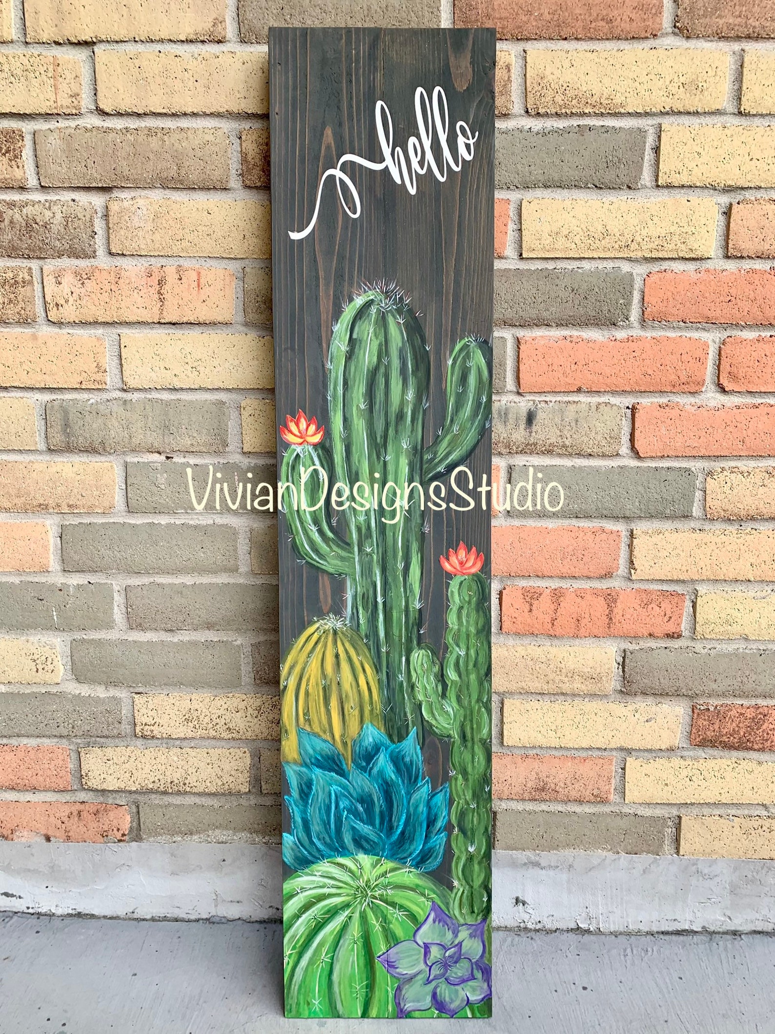 Spring Porch Leaner Sign Succulent Plants Hello Porch Leaner - Etsy
