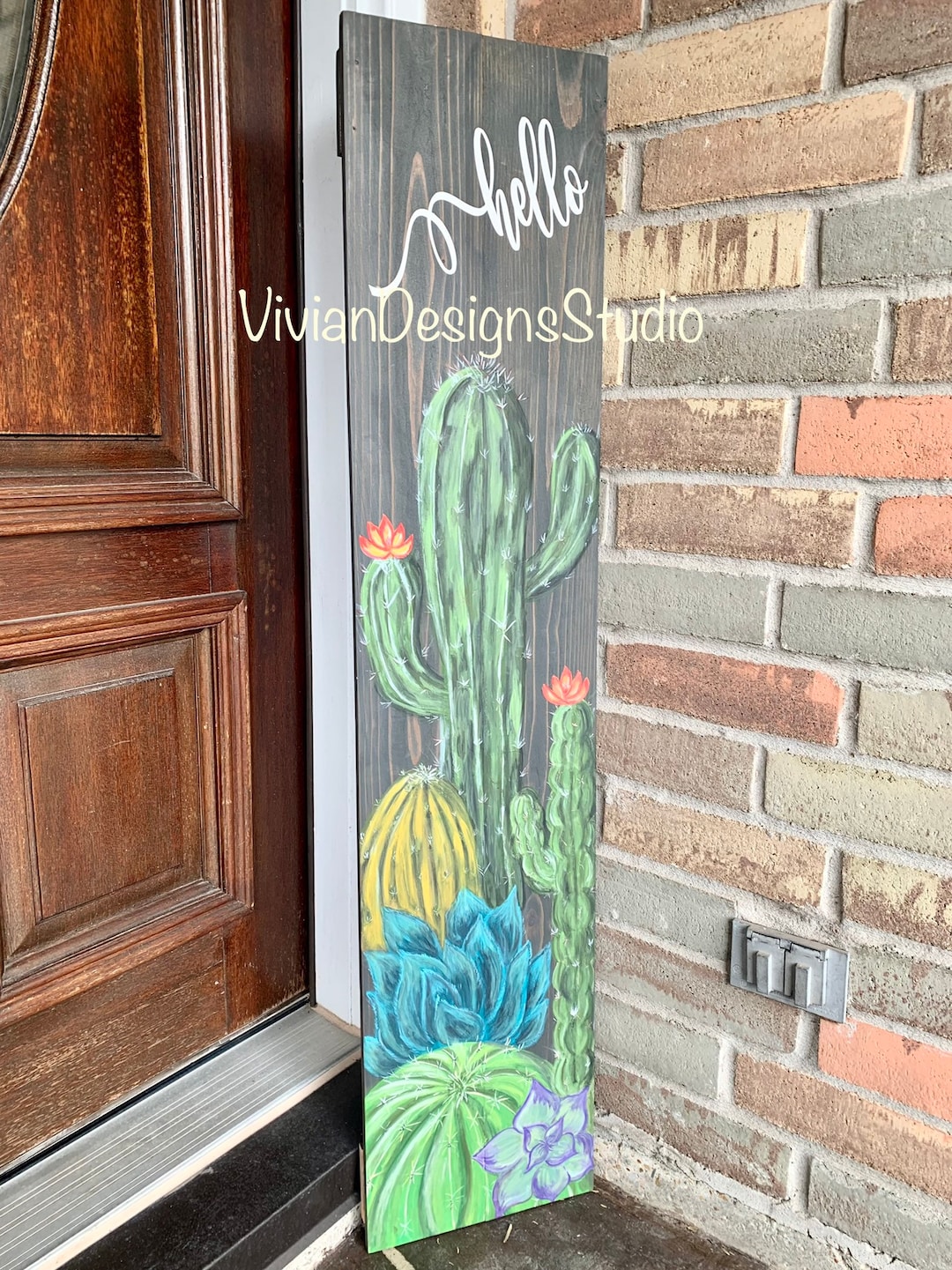 Spring Porch Leaner Sign Succulent Plants Hello Porch Leaner, Spring ...