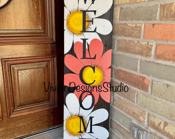 Spring Flowers Welcome Porch Leaner Handpainted Spring Sign, Spring ...