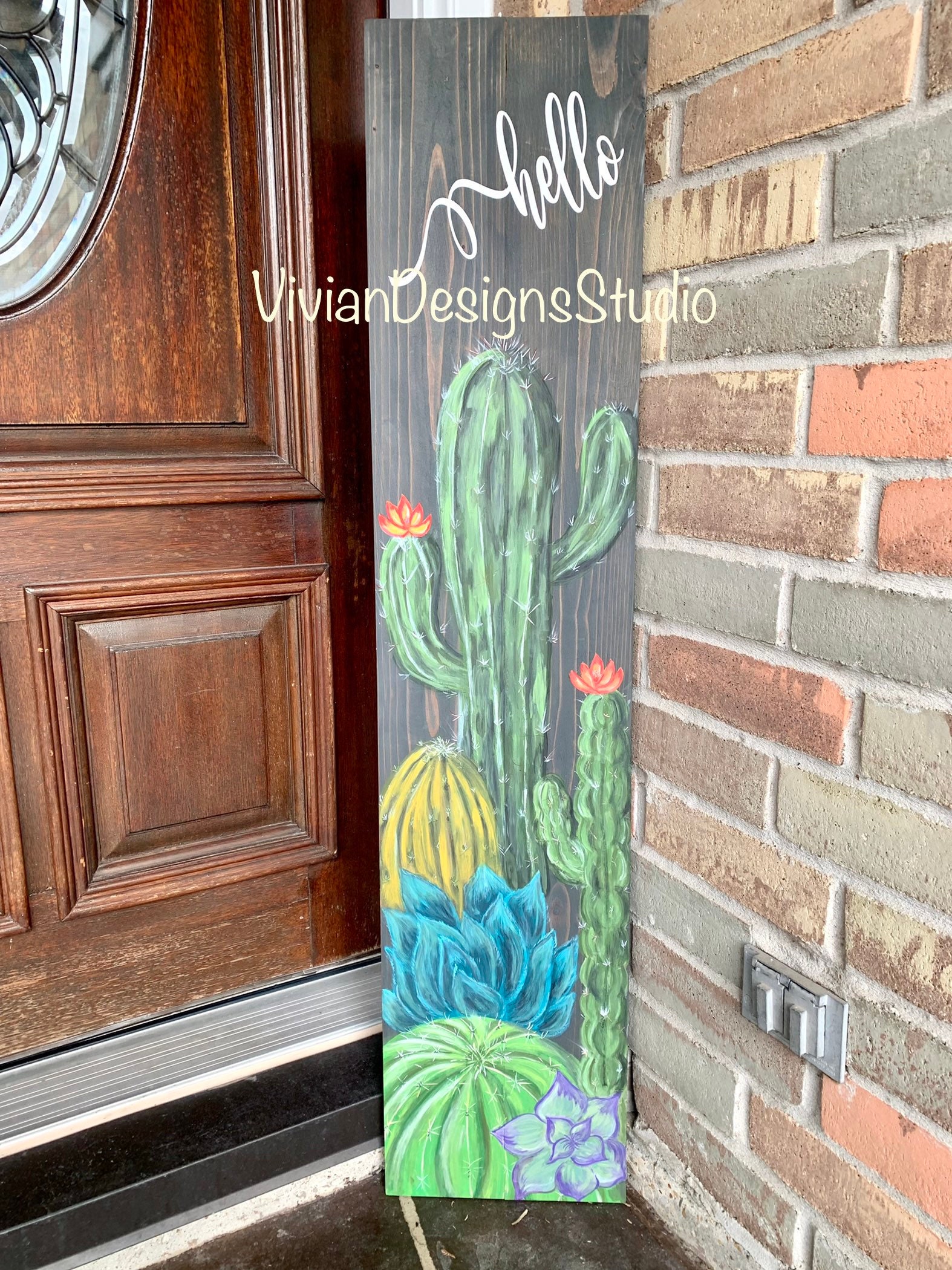 Spring Porch Leaner Sign Succulent Plants Hello Porch Leaner - Etsy