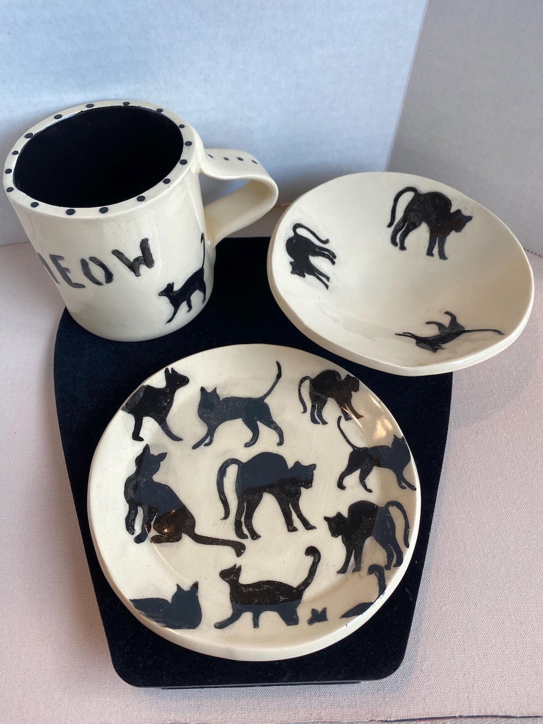 Black Cat Set Mug, Bowl, Plate, and Napkin Set Number 1 - Etsy